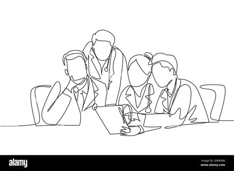 One Continuous Single Line Drawing Group Male And Female Doctors