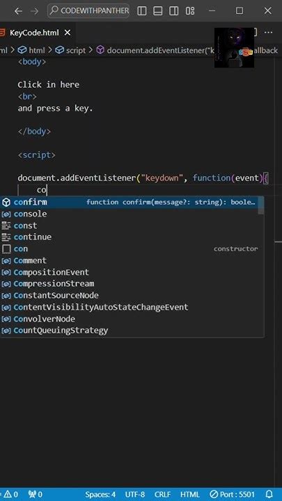 Event Keycode Tester Html Css Js Codewithpanther Youtube