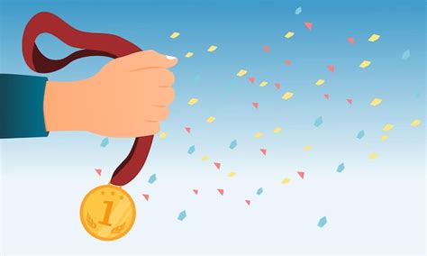 Premium Vector Hand Holding A Winners Medal With Confetti Vector