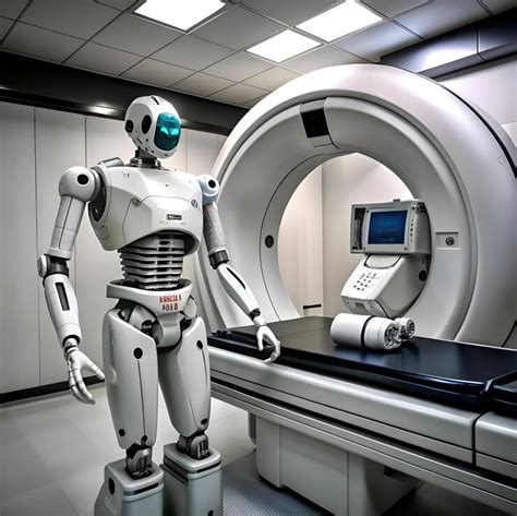 A Futuristic Medical Robot Stands Next To An Mri Machine Highlighting The Potential Of