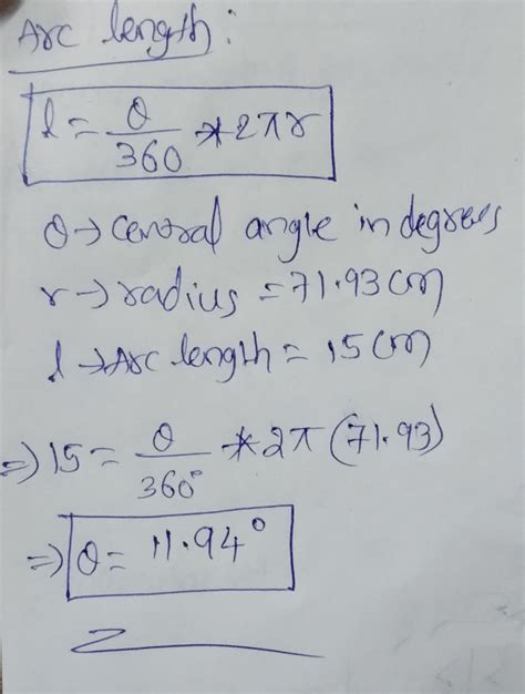 Solved Consider A Circle Of Radius 7193 Cm Find The Central Angle Of Course Hero