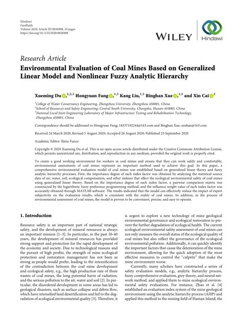 Pdf Environmental Evaluation Of Coal Mines Based On Generalized