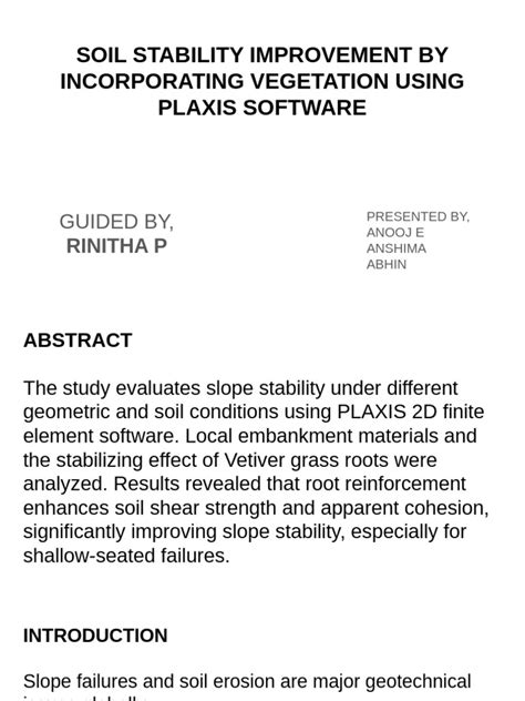 Soil Stability Improvement By Incorporating Vegetation Using Plaxis