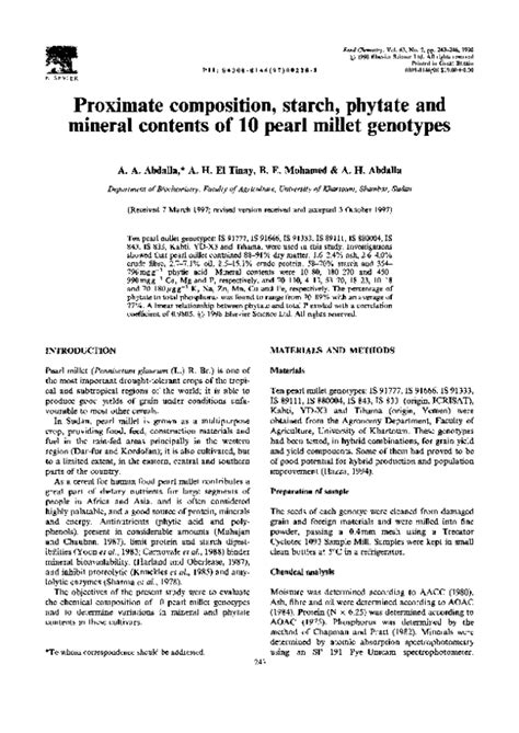 Pdf Proximate Composition Starch Phytate And Mineral Contents Of 10