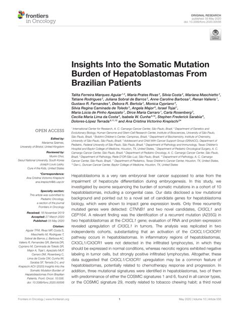 Pdf Insights Into The Somatic Mutation Burden Of Hepatoblastomas From Brazilian Patients