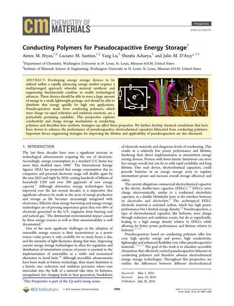 Pdf Conducting Polymers For Pseudocapacitive Energy Storage