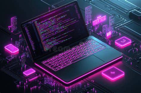 Colorful Representation Of Laptop In Modern Digital And Programming