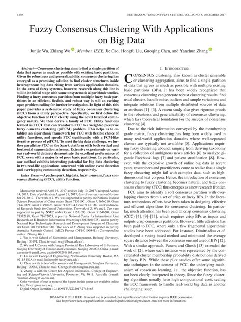 Pdf Fuzzy Consensus Clustering With Applications On Big Data