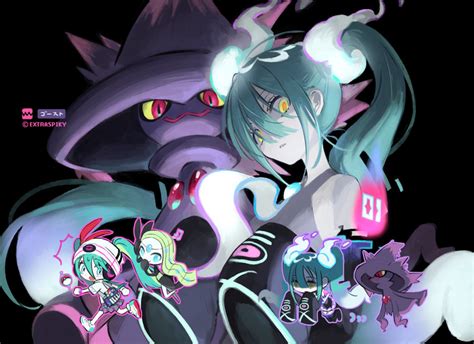 Extraspiky Ghost Miku Project Voltage Hatsune Miku Meloetta Mismagius Psychic Miku