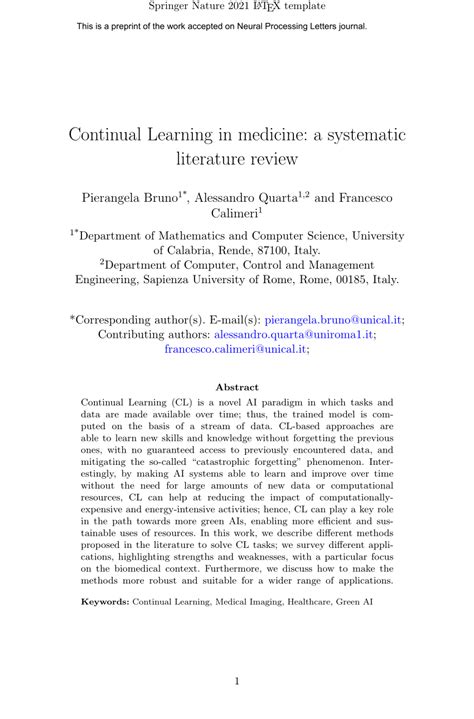 Pdf Continual Learning In Medicine A Systematic Literature Review