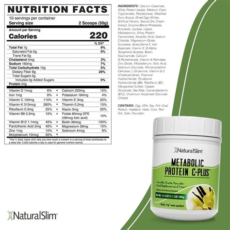 Naturalslim Metabolic Protein C Plus Vainilla Shake Mix 500 Gramos