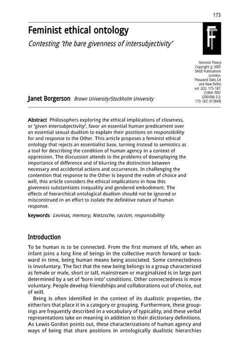 Pdf Feminist Ethical Ontology
