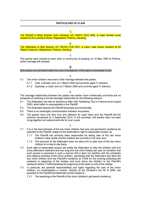 Poc 1 Particulars Of Claim Example Particulars Of Claim 1 The