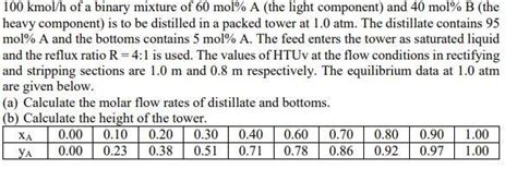 Solved Kmol H Of A Binary Mixture Of Mol A The Chegg