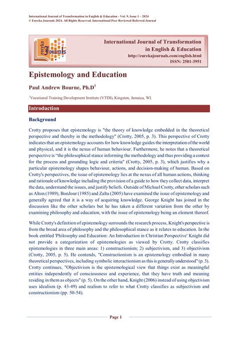 Pdf Epistemology And Education