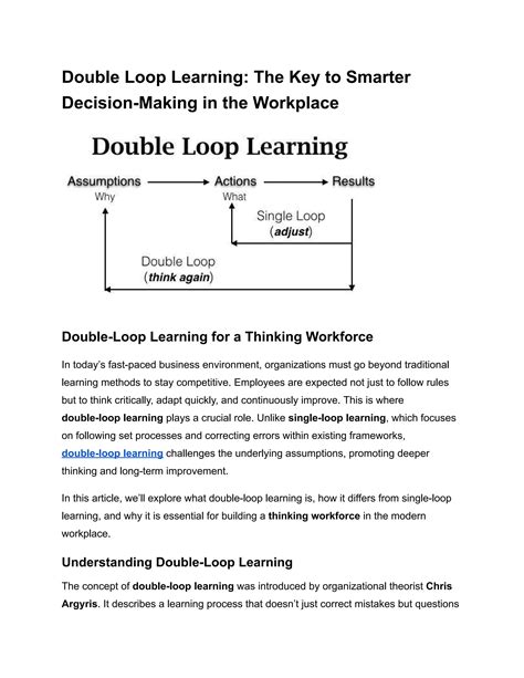 Double Loop Learning The Key To Smarter Decision Making In The Workplacepdf