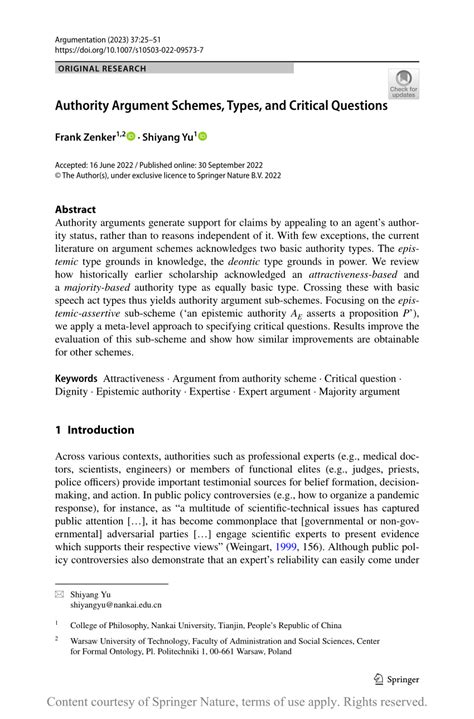 Authority Argument Schemes Types And Critical Questions Request Pdf