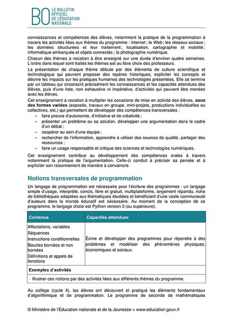Programme 2nde Snt Python Lycée
