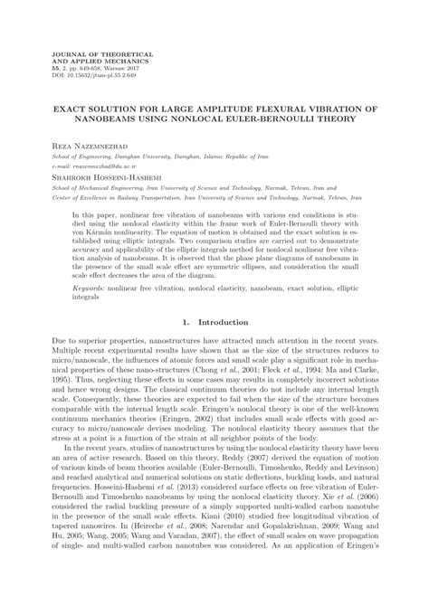 pdf exact solution for large amplitude flexural vibration of