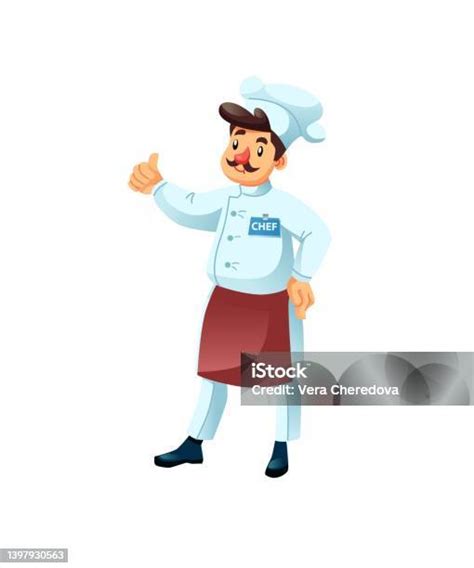 직장에서 플랫 만화 남자 캐릭터 요리사는 엄지 손가락 제스처 레스토랑 직원 및 전문 음식 요리 벡터 일러스트 레이 션 개념을 보여줍니다 디자인에 대한 스톡 벡터 아트 및