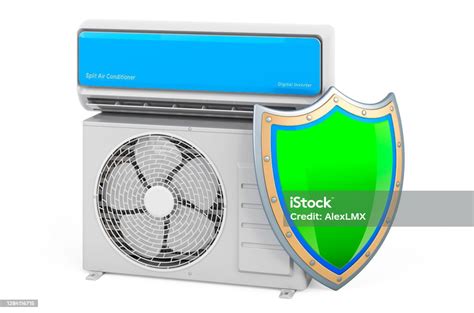 흰색 배경에서 격리된 쉴드 3d 렌더링이 있는 에어컨 3차원 형태에 대한 스톡 사진 및 기타 이미지 3차원 형태 가정 생활 개념 Istock