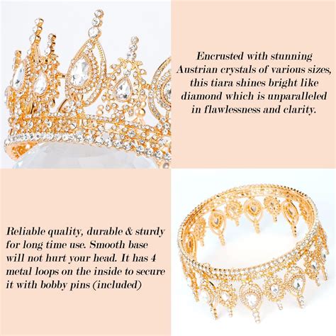 Tobatoba Gold Queen Crown Crystal Princess Tiara For Women And Girls