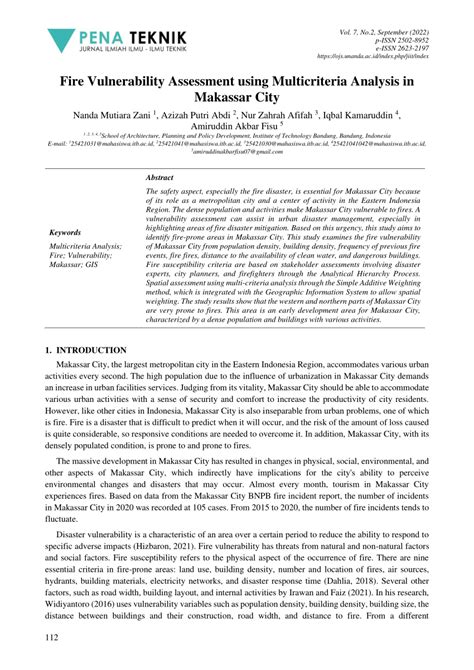 Pdf Fire Vulnerability Assessment Using Multicriteria Analysis In