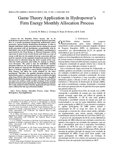 Pdf Game Theory Application In Hydropowers Firm Energy Monthly