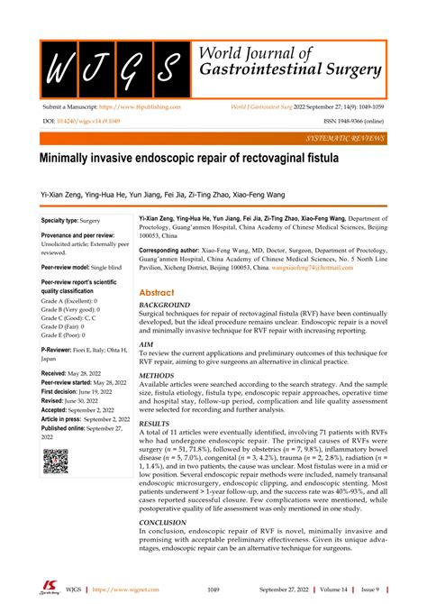 Pdf Minimally Invasive Endoscopic Repair Of Rectovaginal Fistula
