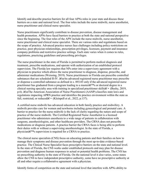 Identify And Describe Practice Barriers For All Four Apns Roles In Youdocx