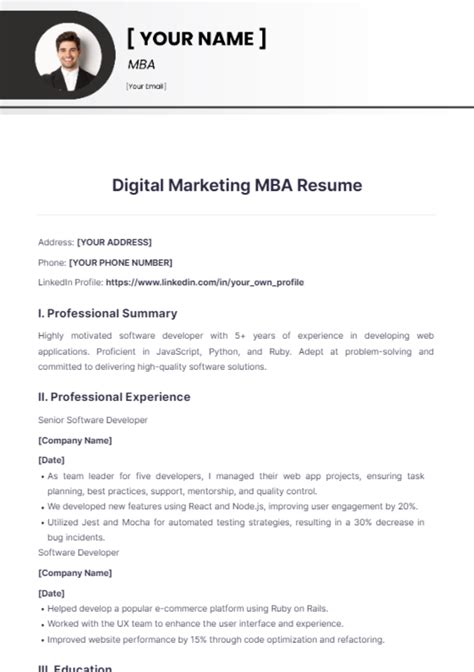 Free Digital Marketing Mba Resume Template To Edit Online