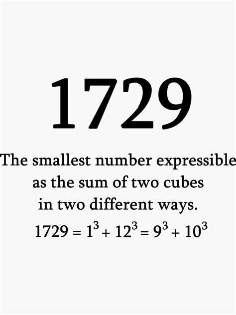 1729 Math Mathematician Hardy Ramanujan Number Nerd Sticker For Sale