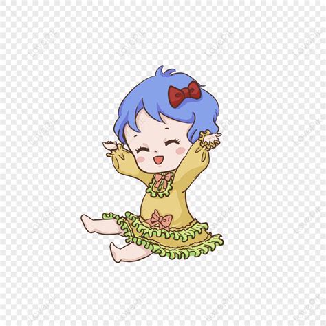 만화 블루 헤어 어린 소녀 일러스트디자인건강 Png 일러스트 무료 다운로드 Lovepik