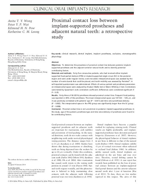 Pdf Proximal Contact Loss In Implant Supported Prostheses Study Findings