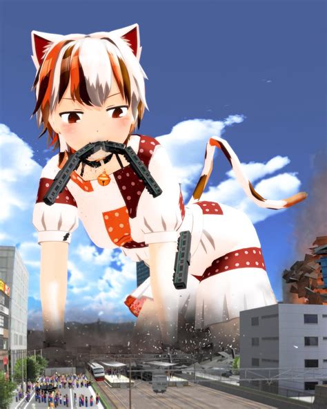 蓼科 楓巨大娘gtsmmder🍁 On Twitter 『獲物を招いて腹に収める巨大招き妖猫ミケ』 「お腹が空いたな―。そうだ小人でも