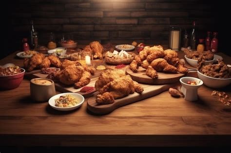 Premium Photo Delicious Fried Chicken Set On Wooden Restaurant Table