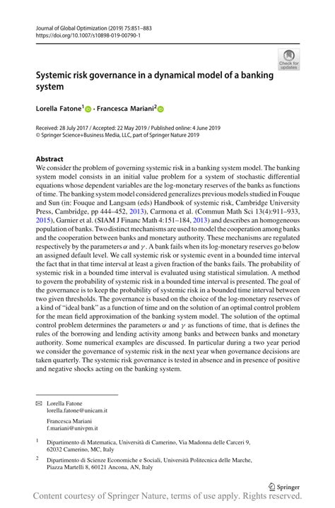 Systemic Risk Governance In A Dynamical Model Of A Banking System