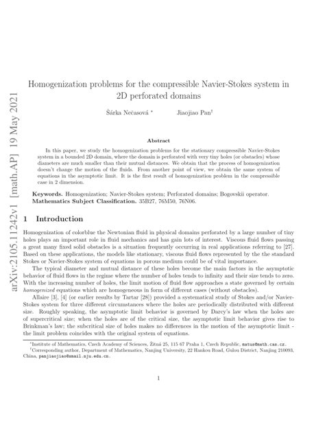Pdf Homogenization Problems For The Compressible Navier Stokes System In 2d Perforated Domains