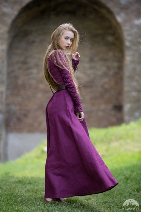 Armstreet Long Linen Dress Tunic Red Elise Long Dress Larp Sca