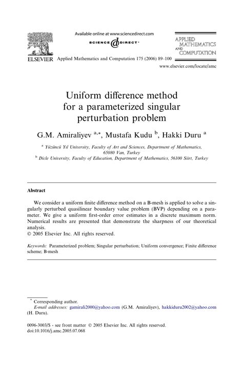 Pdf Uniform Difference Method For A Parameterized Singular
