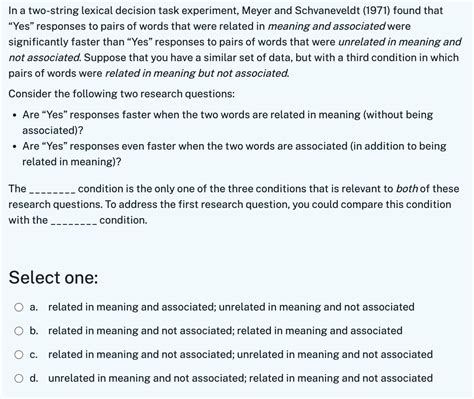 Solved In A Two String Lexical Decision Task Experiment