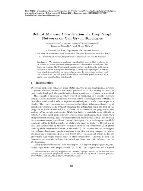 Robust Malware Classification Via Deep Graph Networks On Call Graph Topologies Pdf Machine