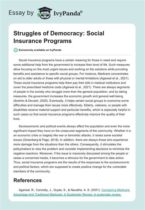 Struggles Of Democracy Social Insurance Programs 304 Words Essay Example