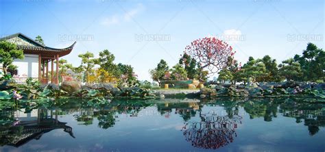 古代建筑群园林庭院 新中式连廊观景亭模型 古代场景模型库 3ds Maxmax模型下载 Cg模型网