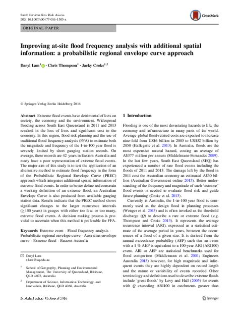 Pdf Improving At Site Flood Frequency Analysis With Additional Spatial Information A