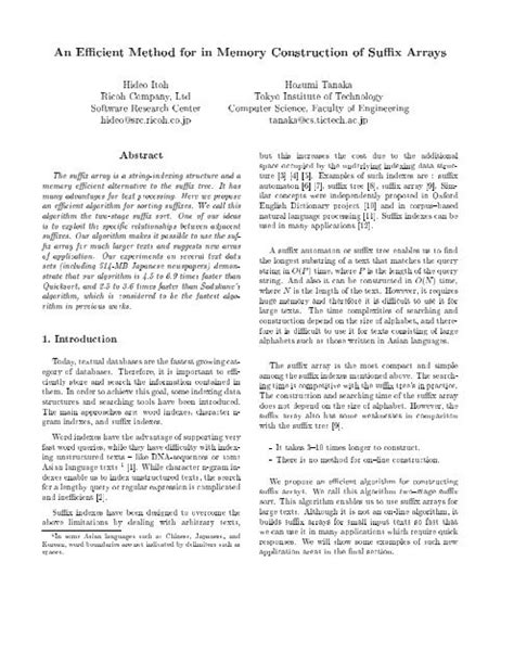 An Efficient Method For In Memory Construction Of Suffix Arrays