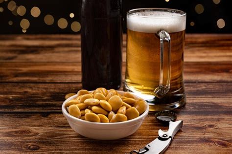 Premium Photo Salted Lupin Beans With Beer On Bar Table