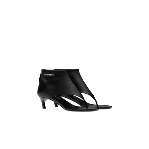 Leather Thong Booties Black Miu Miu