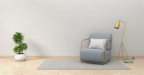 패브릭 안락의자 황금 램프와 빈 흰색 벽 배경에 식물이 있는 거실 내부 벽 모형 3d 렌더링 사진 Unsplash의 태국 이미지