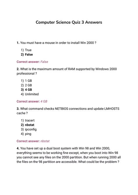 Computer Science Quiz 3 Answer Key College Edubirdie